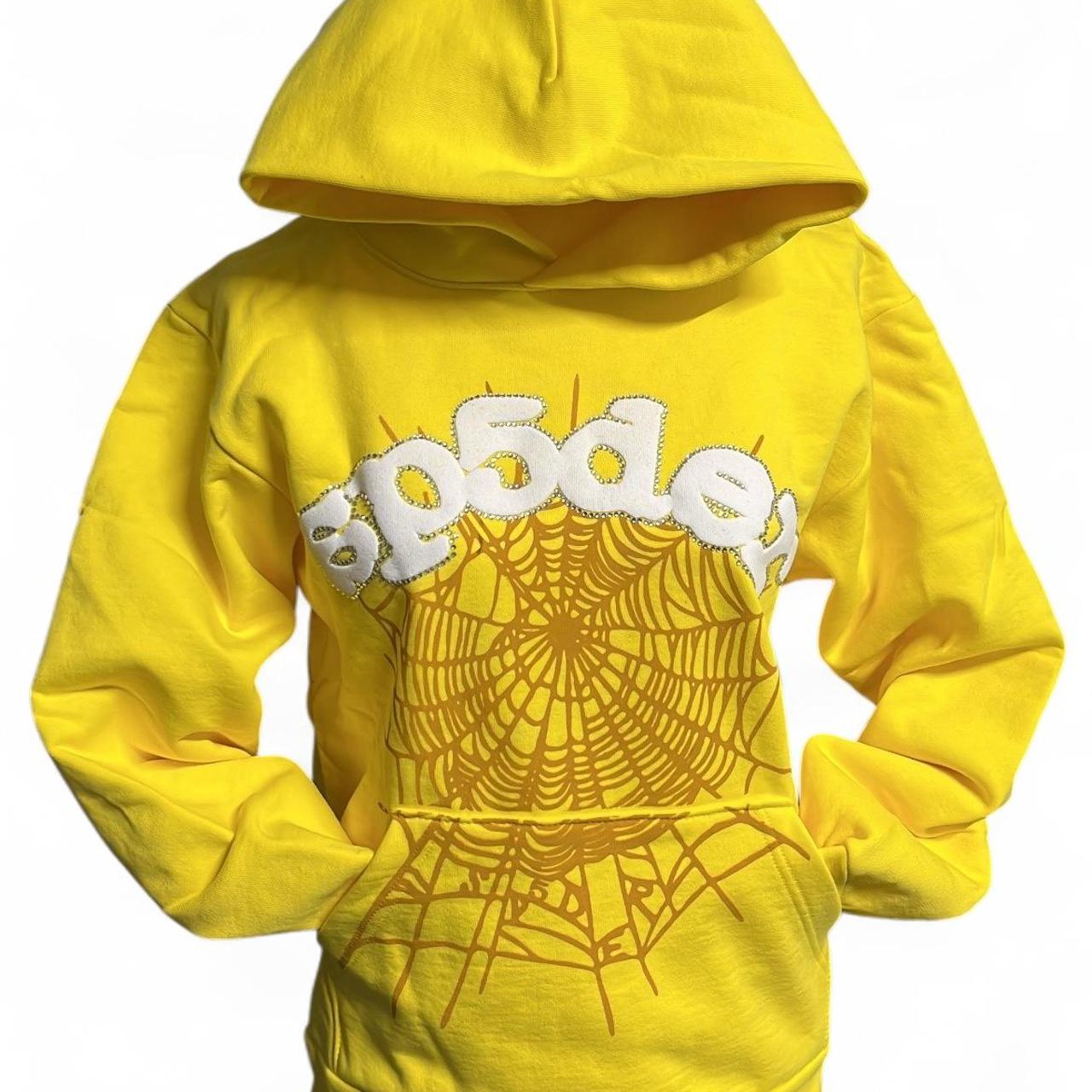 Sp5der Rhinestone Hoodie ‘Yellow’ Size S Packaging... | Depop