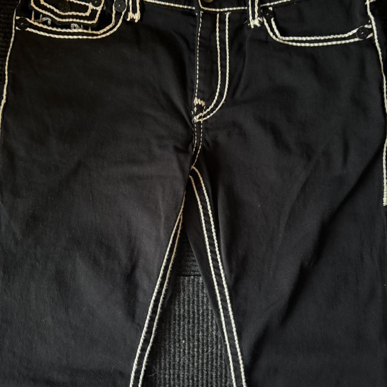 Black True Religion straight leg jeans with white... | Depop