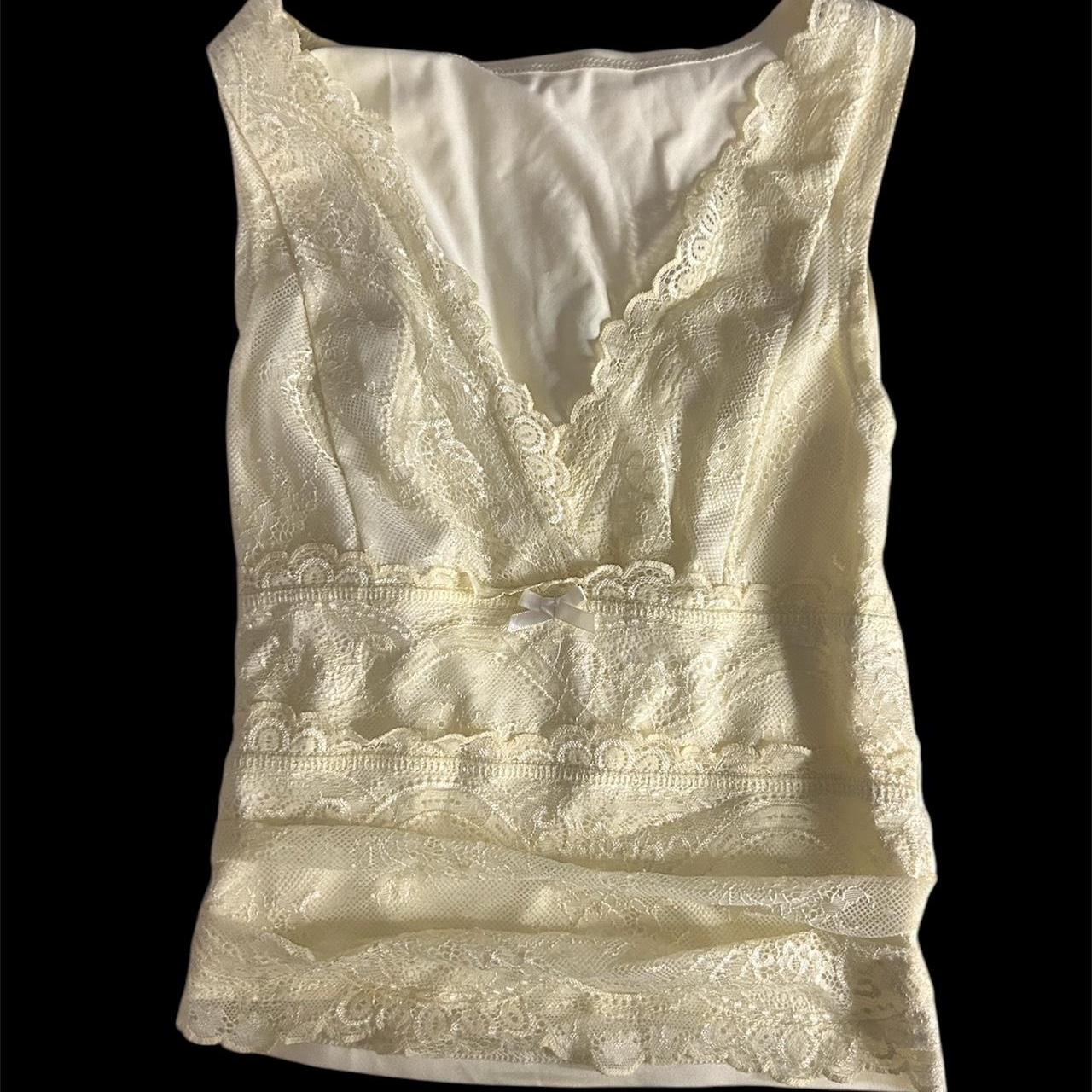 light yellow tank top with bow & lace detailing!... | Depop