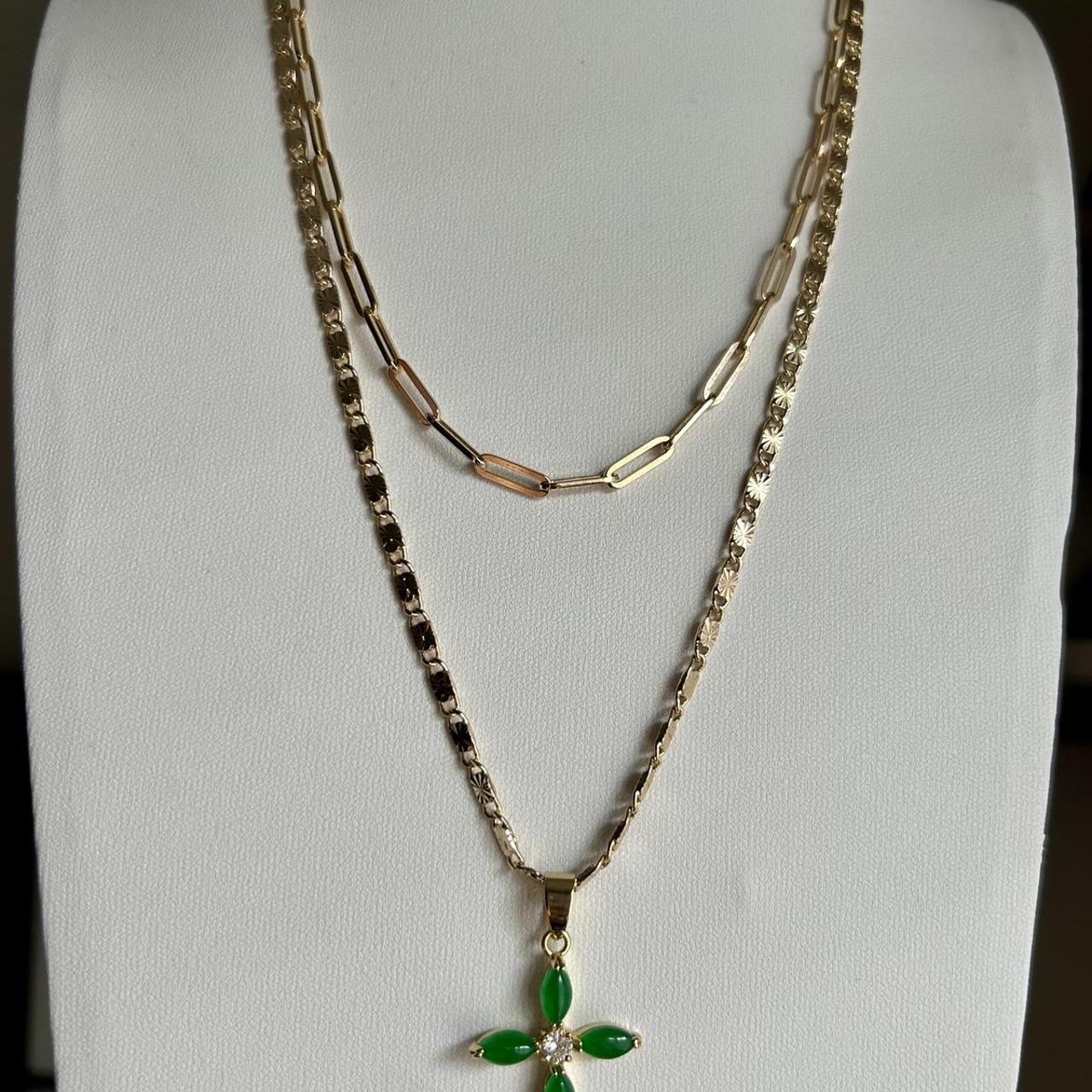 Jade Cross Necklace Details ~ 18k gold plated... | Depop