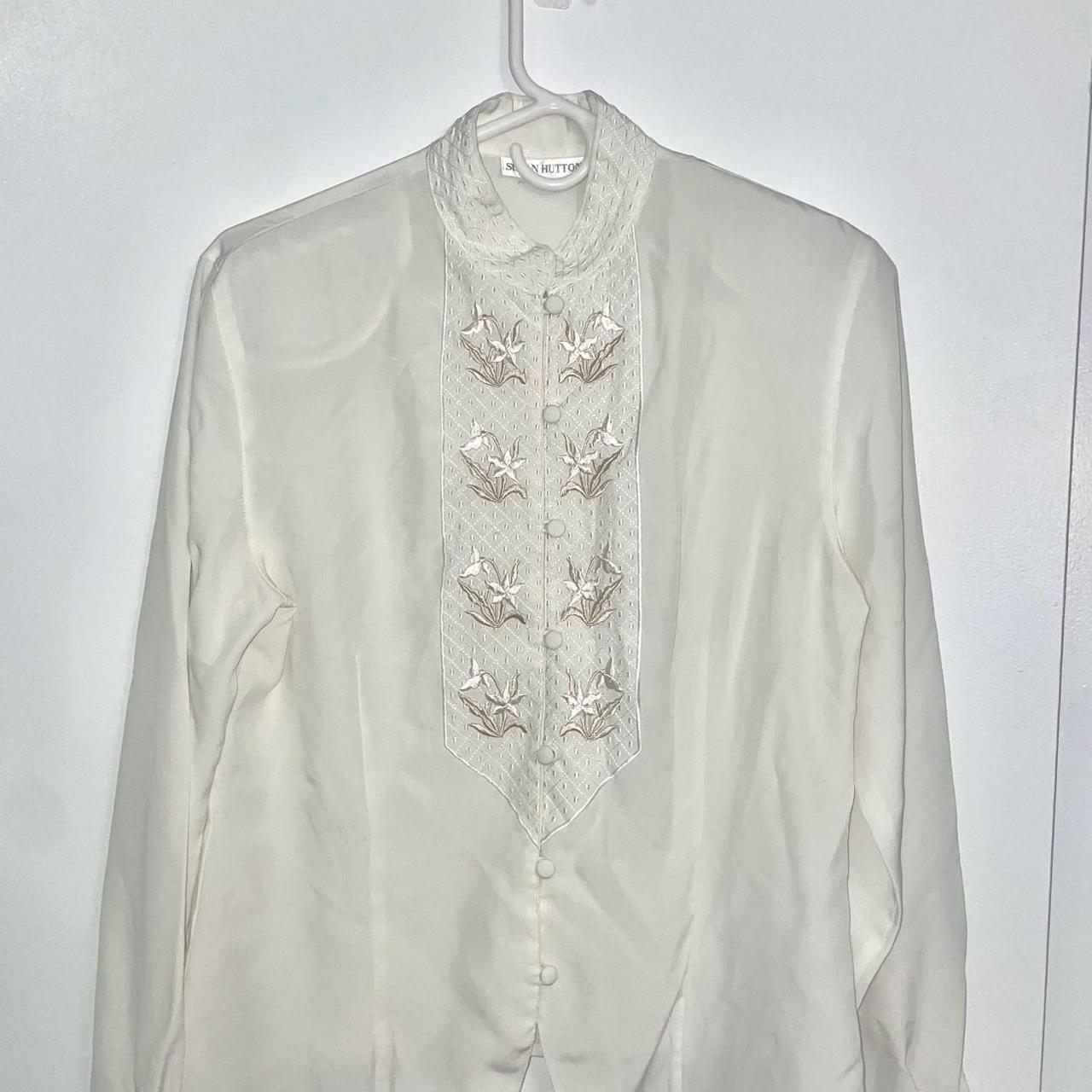 Vintage Susan Hutton Blouse with embroidery details.... - Depop