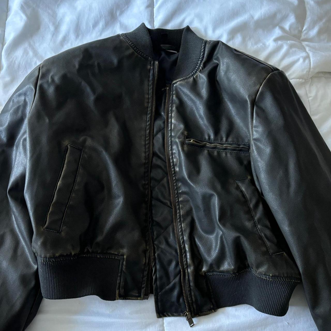 H&M leather jacket, slighting crop and inside is... | Depop