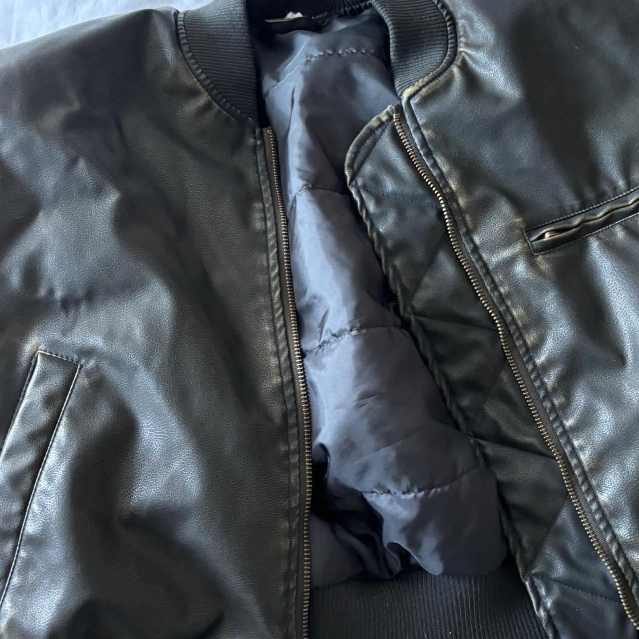 H&M leather jacket, slighting crop and inside is... | Depop