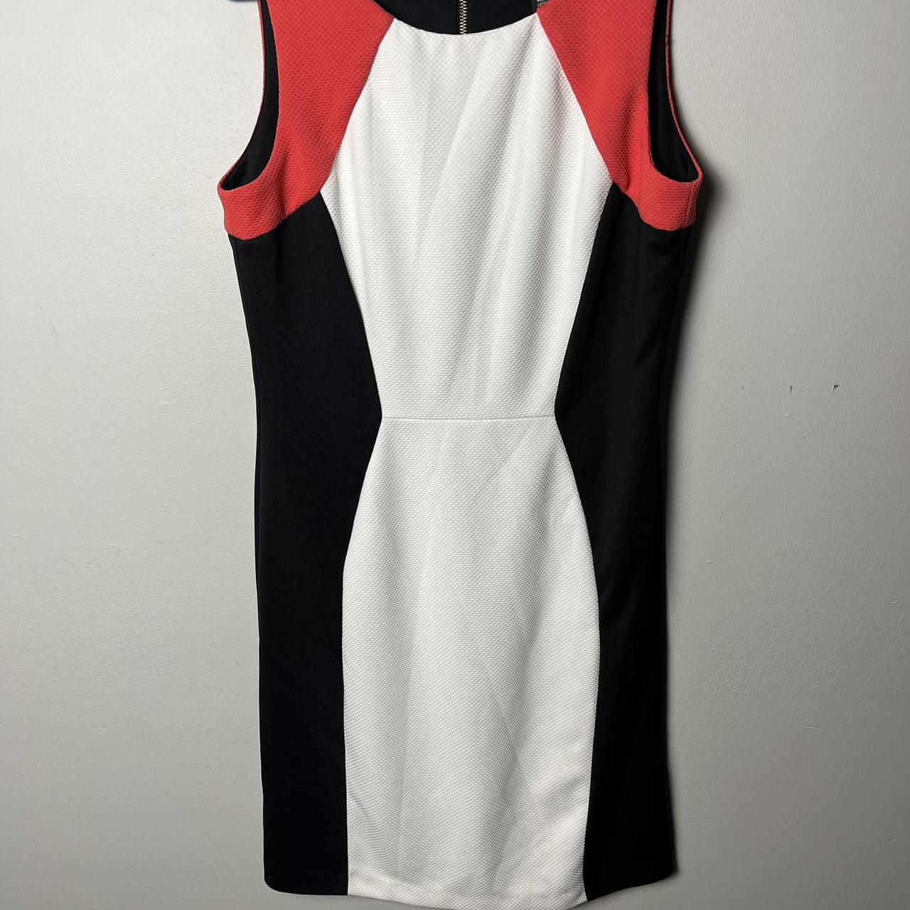 White, black, and red color block dress with zipper... | Depop