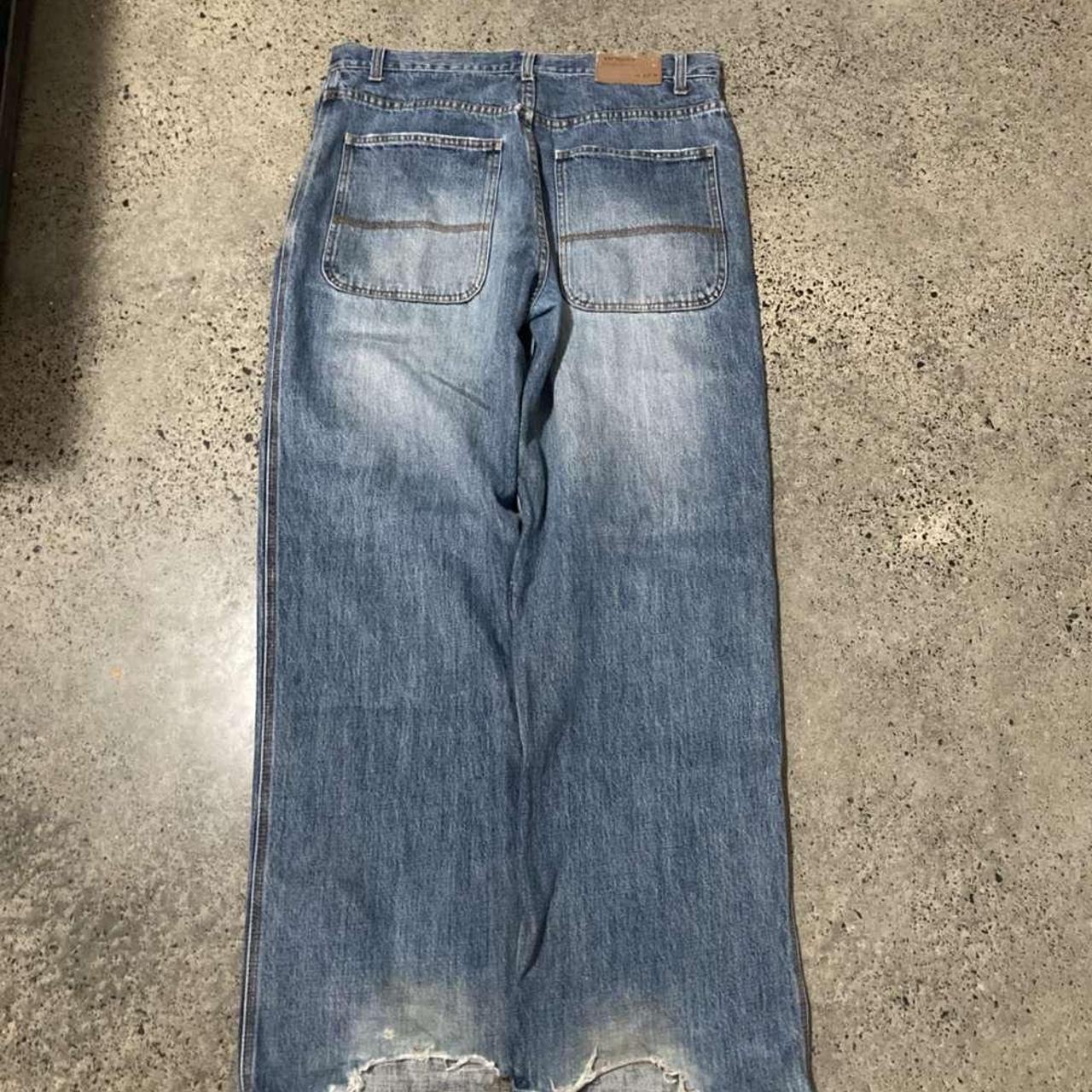 Distressed blue wide leg origin jeans cool wash not... | Depop