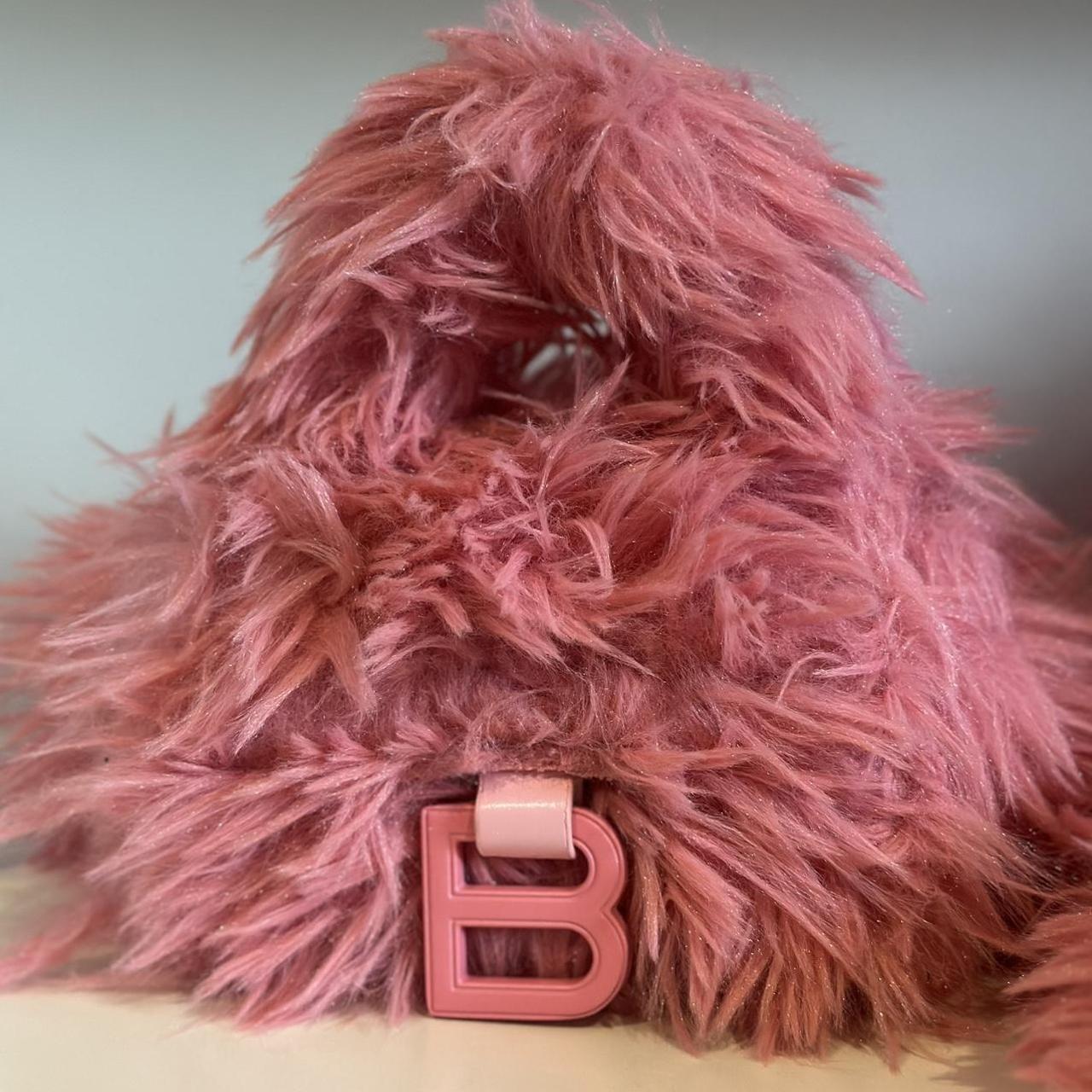 Super cute pink fluffy micro bag with Pink B and a... | Depop