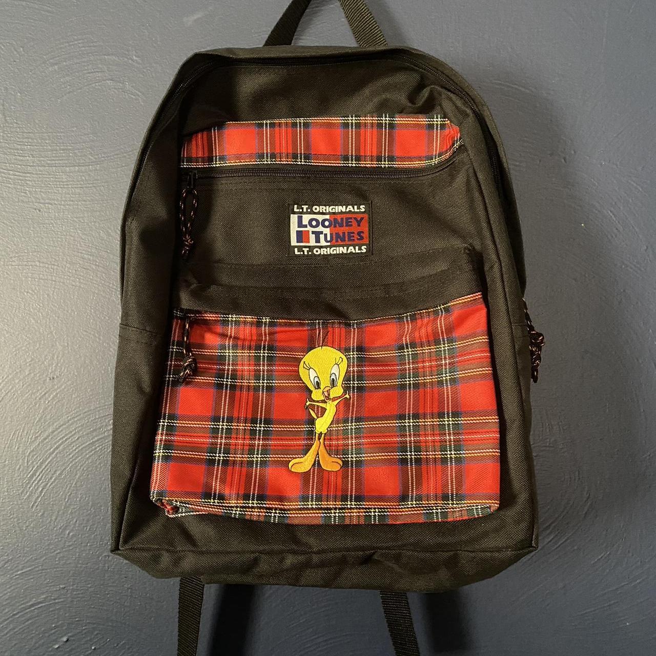 90’s Looney Tunes Tweety Bird Plaid Backpack... | Depop