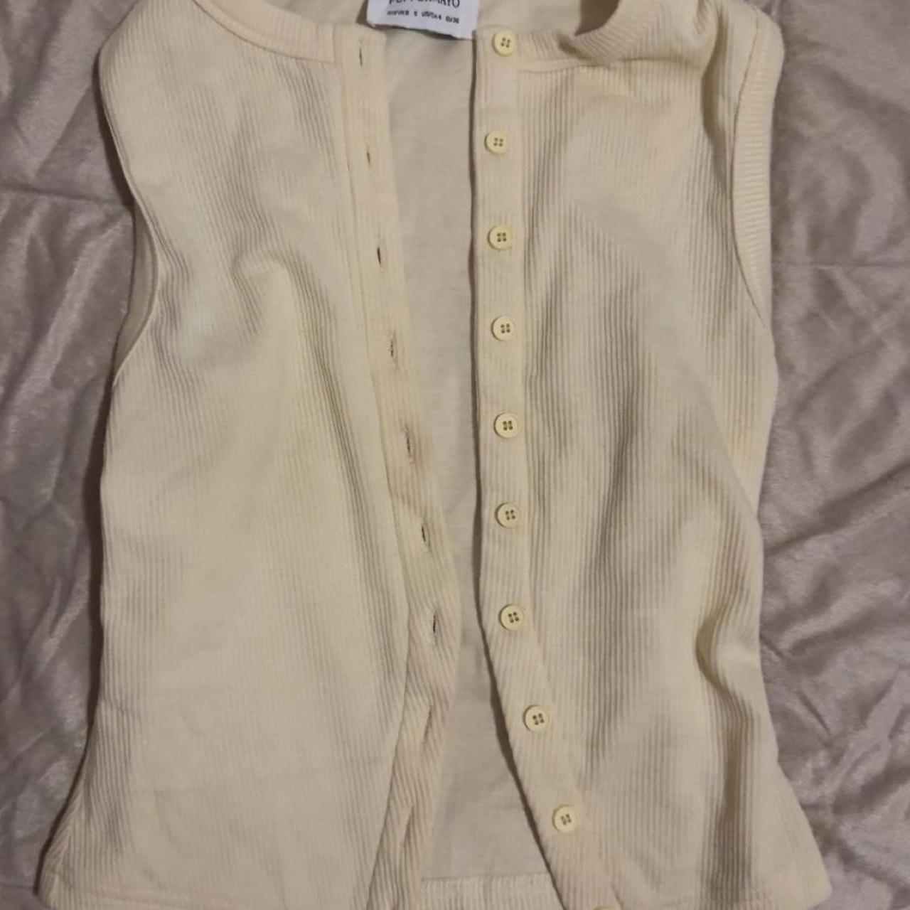 Cream/light yellow button up vest top from... | Depop