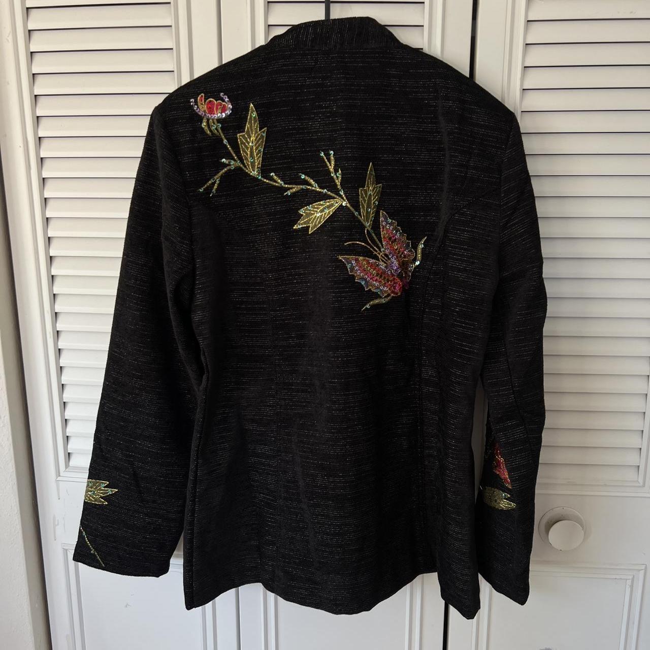 Black floral embroidered button-up jacket #floraljacket | Depop