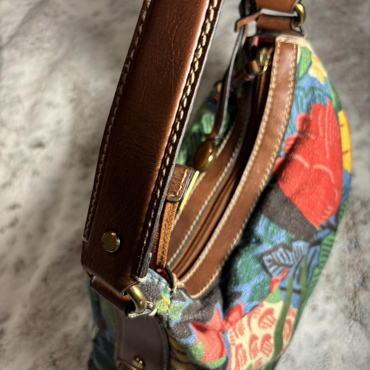Fossil Multicolor floral shoulder bag with brown... | Depop