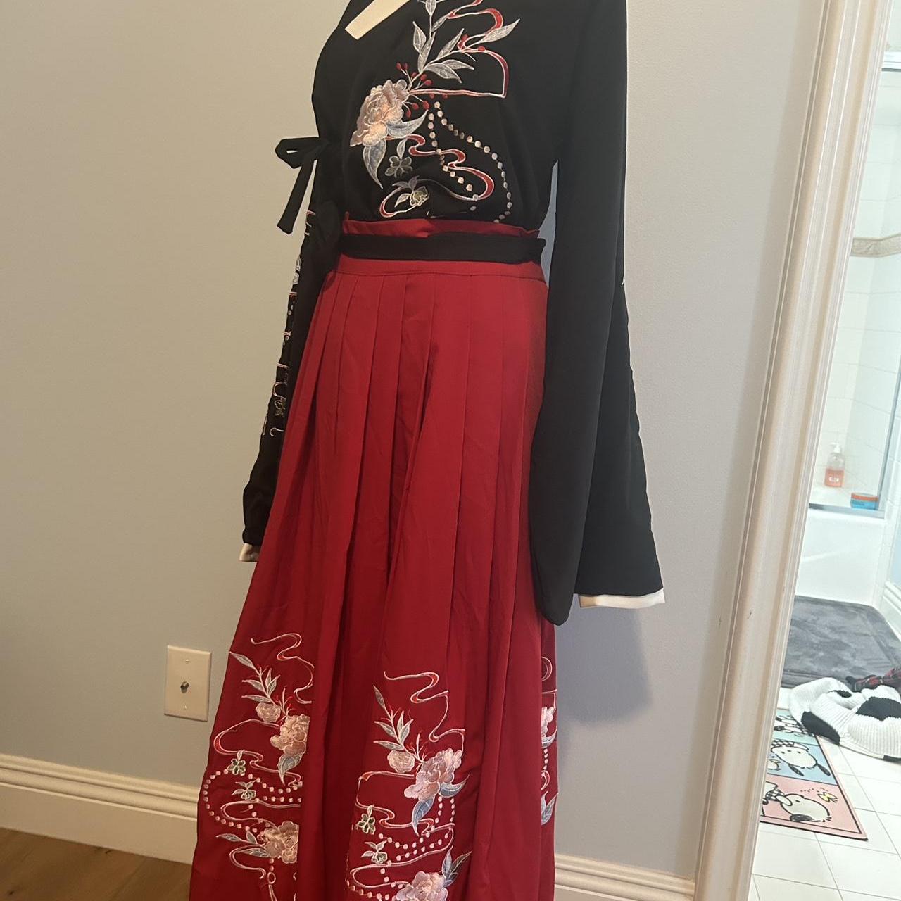 Red and black Chinese Hanbok costume, consists of a... | Depop