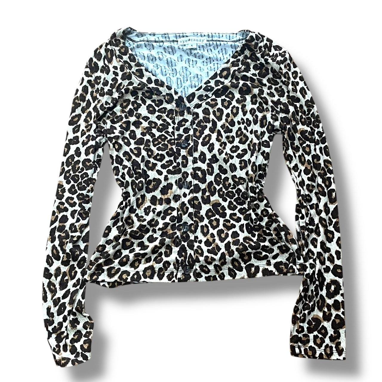 Vintage y2k Leopard print button-up long sleeve top... | Depop
