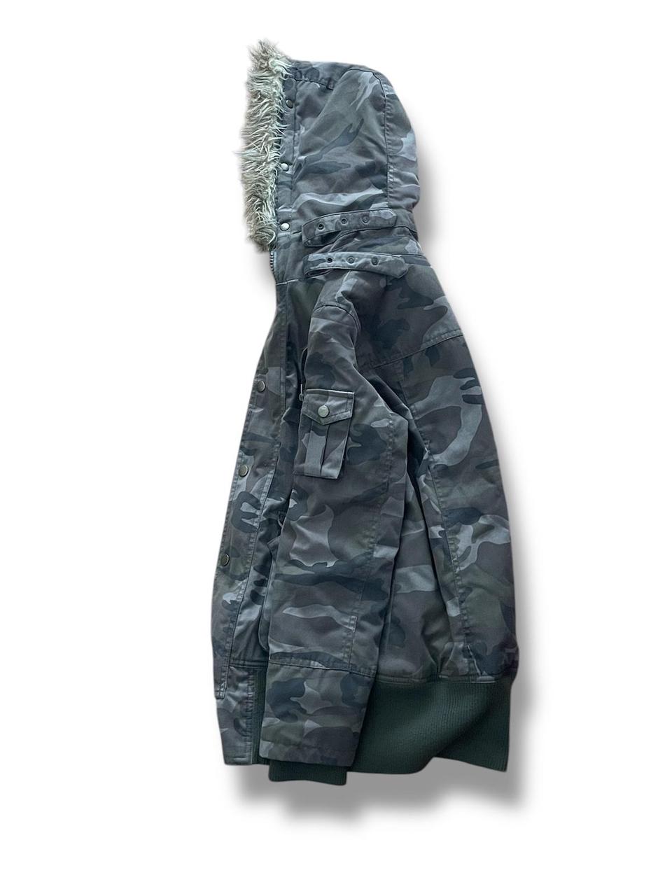 Japanese label clumzy camo fur hood jacket with... - Depop