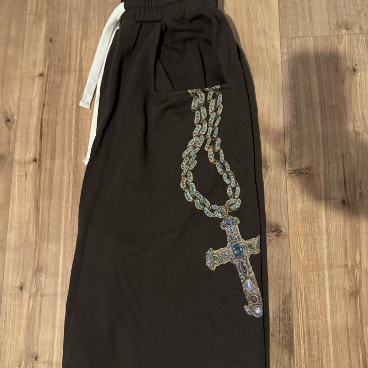 Memory Lane Park Brown Cross Sweatpants -size... | Depop