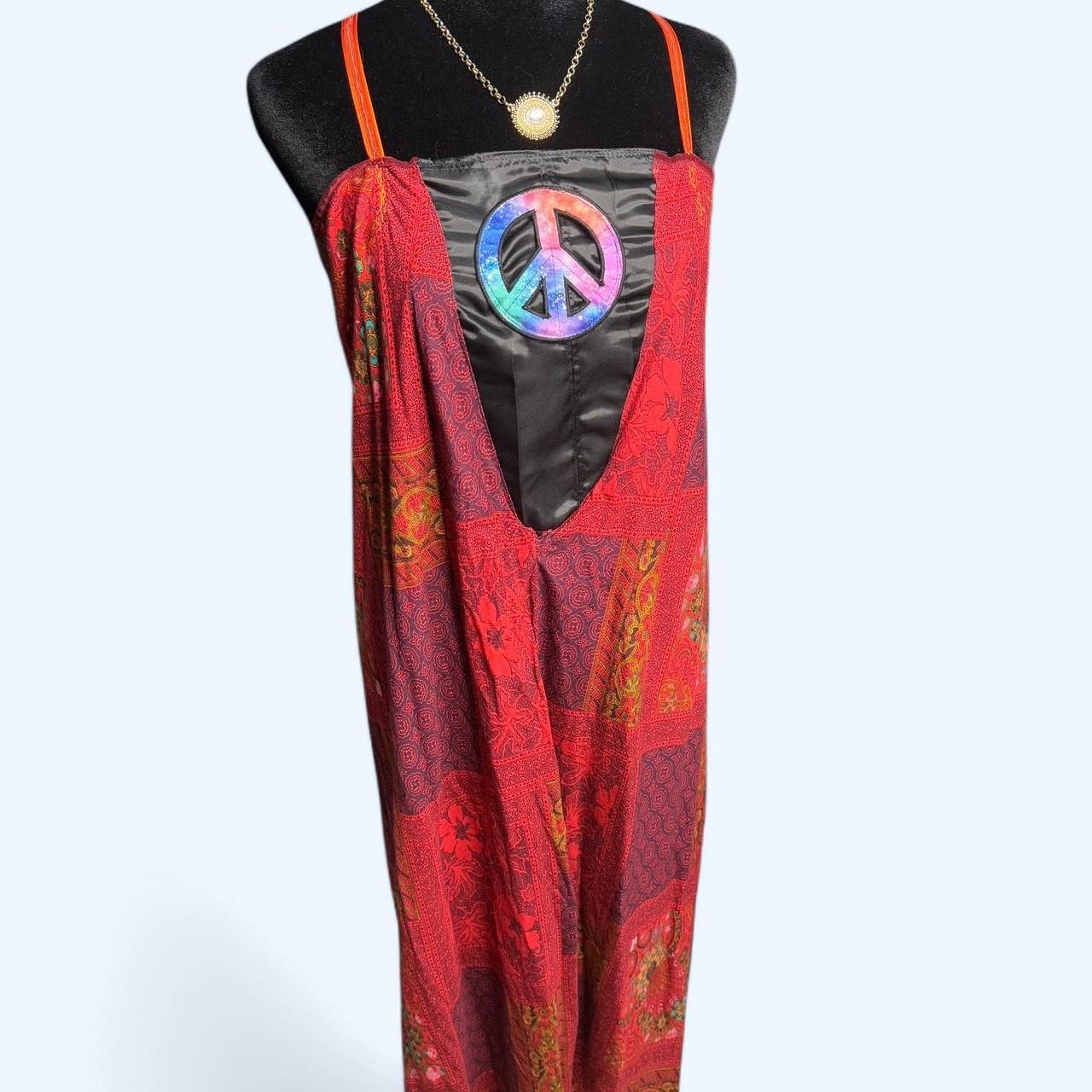 Y2K red patchwork peace sign dress boho hippie... | Depop