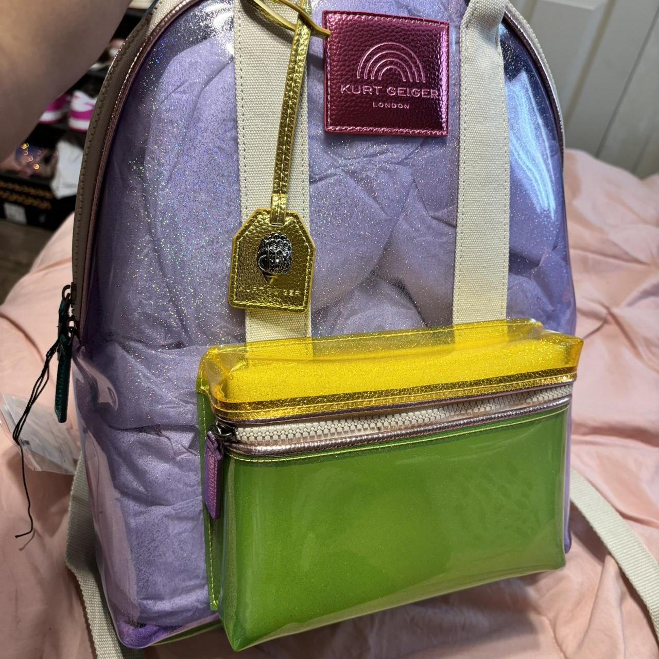 Purple and green Kurt Geiger backpack... | Depop