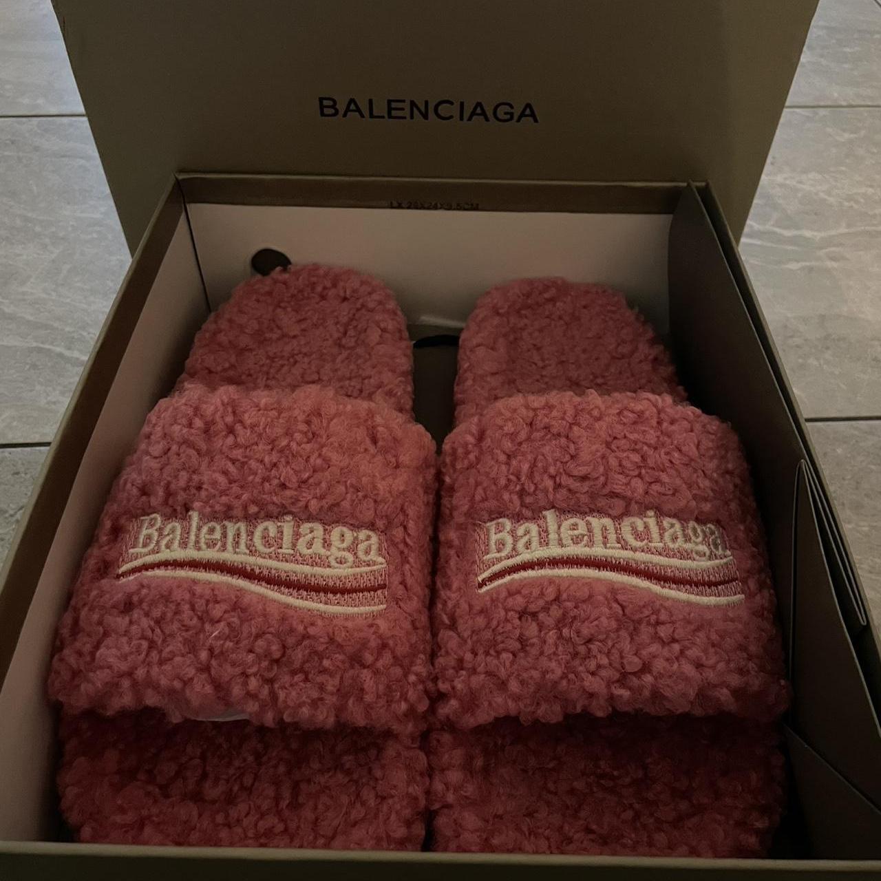 Pink Balenciaga fur slides Toughest slides I... | Depop