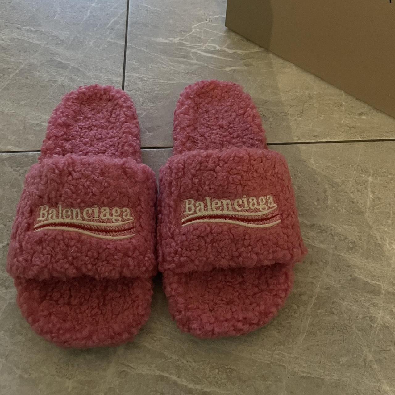 Pink Balenciaga fur slides Toughest slides I... | Depop