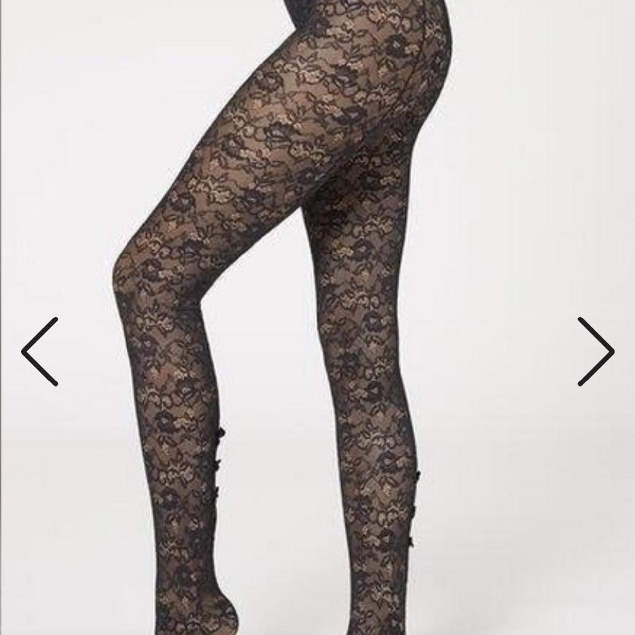 Black lace hold up tights with bow detail #goth... | Depop