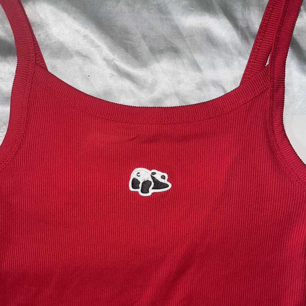 Red ribbed tank top with panda patch New with... | Depop