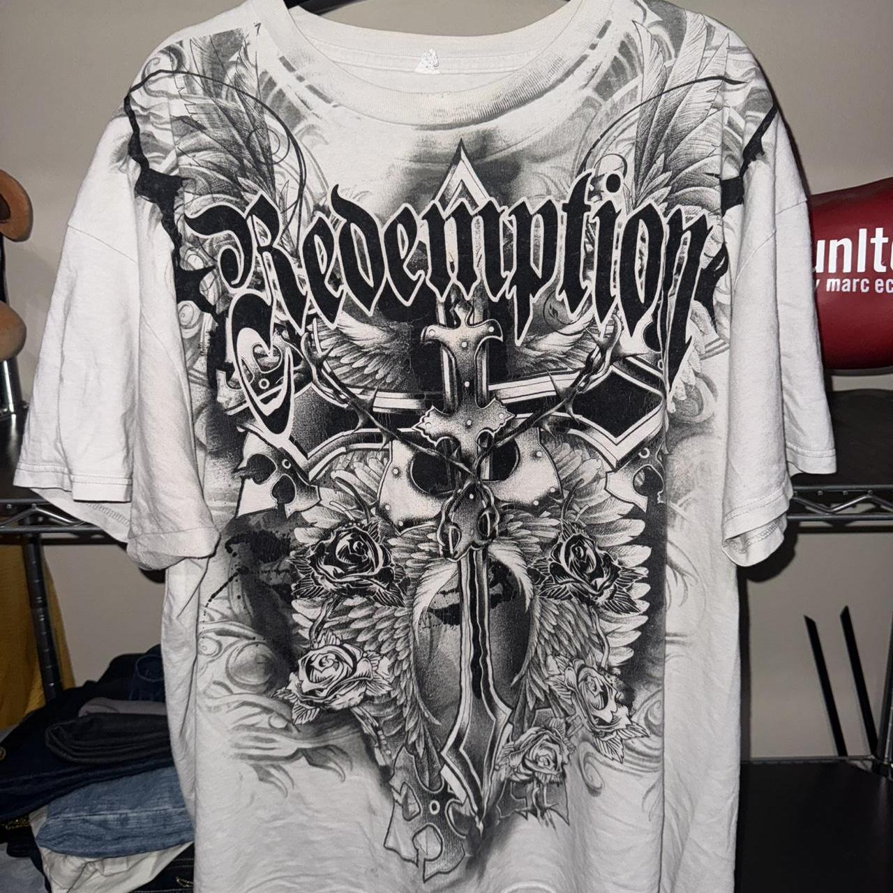Super chill y2k affliction style cross white tee... | Depop