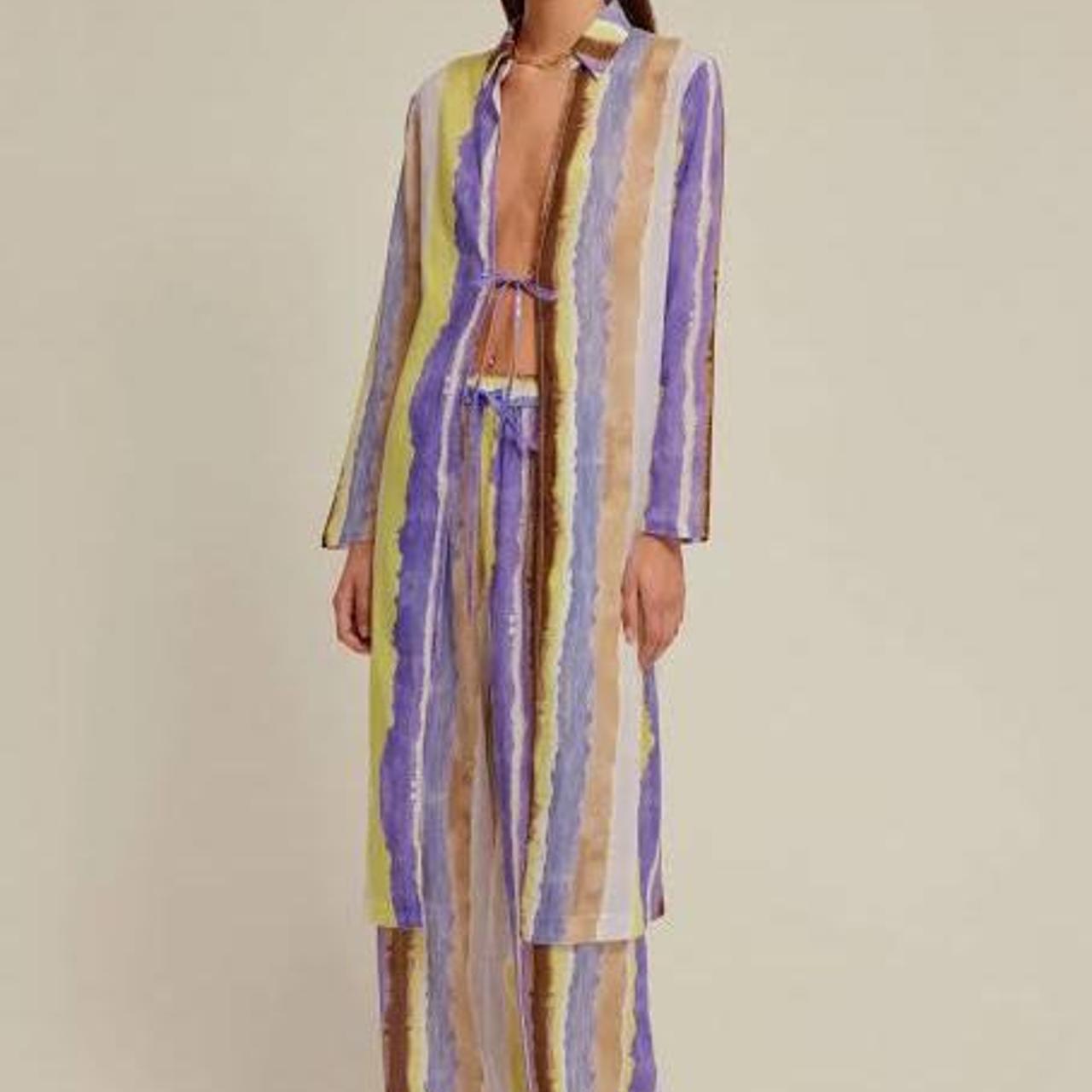 Venroy Set Crinkle Cotton Wide Leg Pant And Tie... | Depop