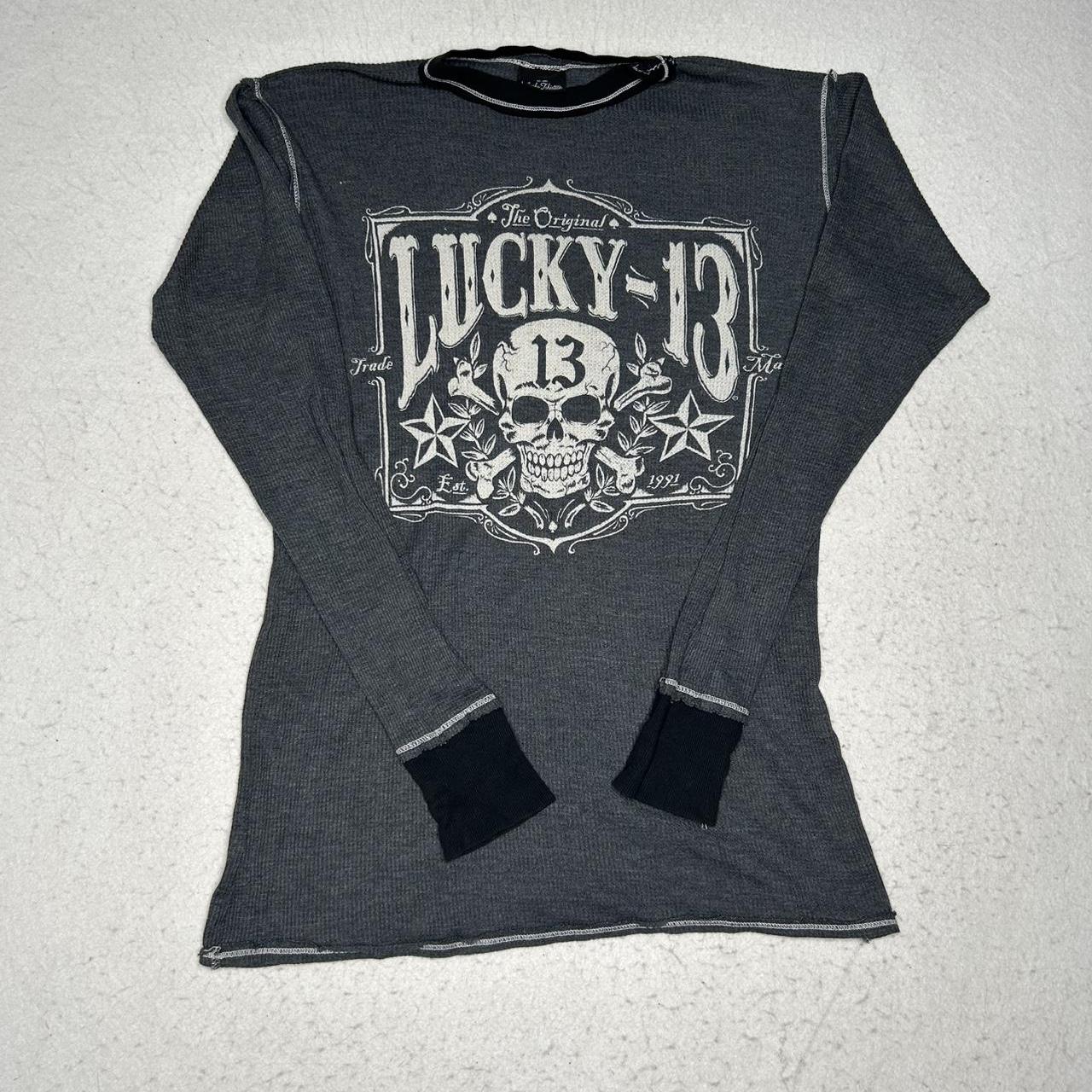 Lucky 13 Skull Graphic Thermal T Shirt No... | Depop