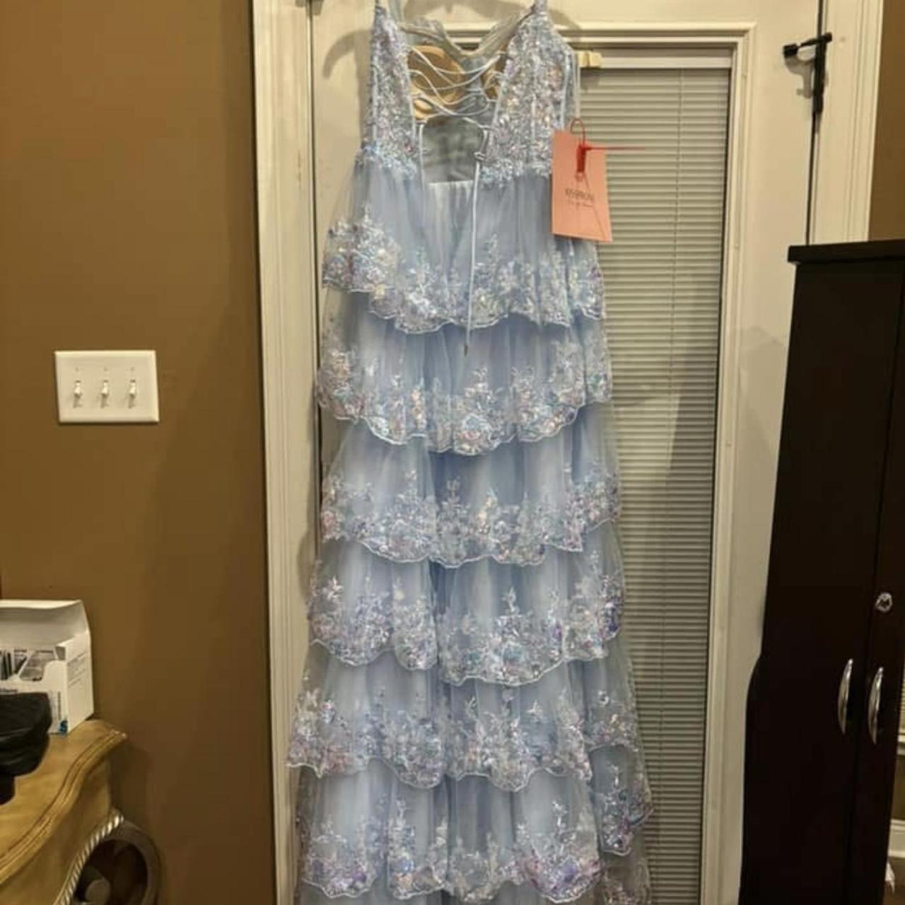 Kiss Prom blue lace maxi prom dress with corset top... | Depop