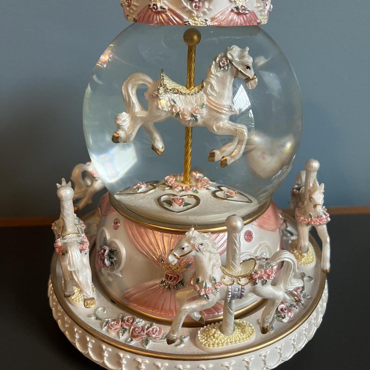 Pink and white carousel pony music box. Rains... | Depop