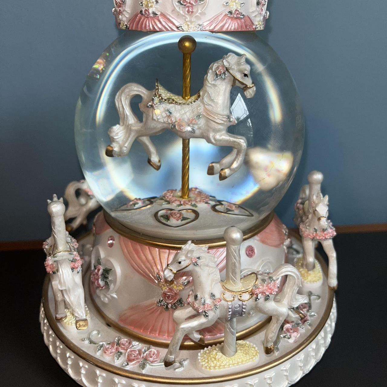 Pink and white carousel pony music box. Rains... | Depop