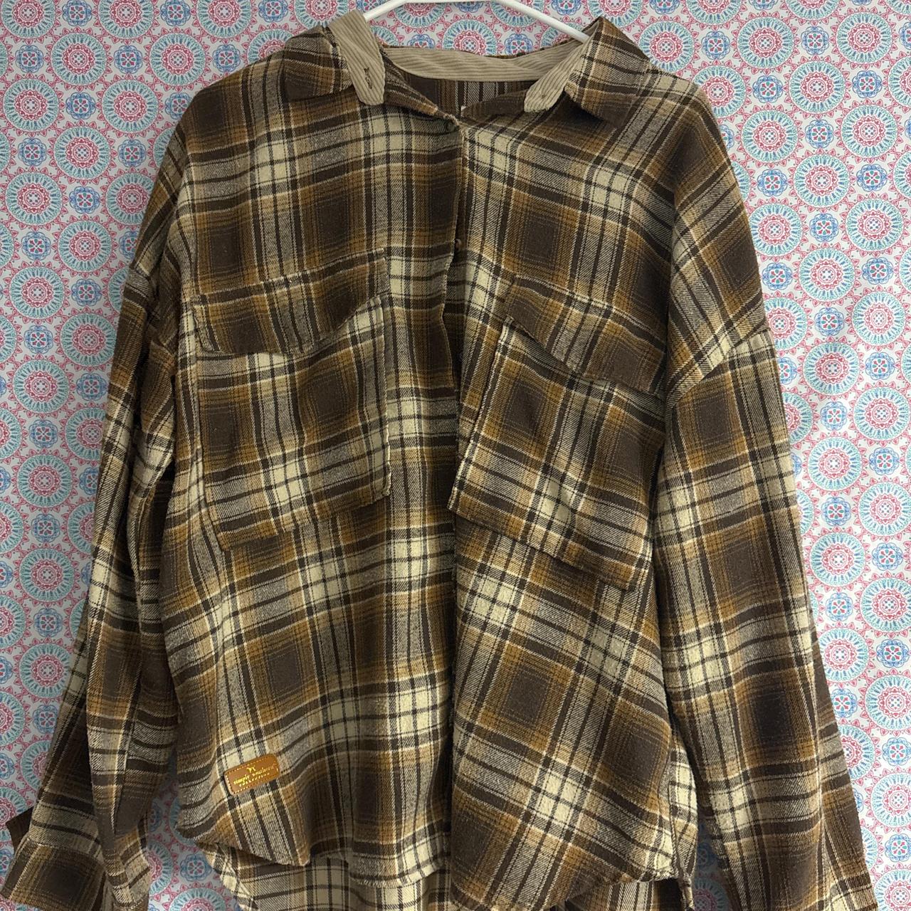 Brown and tan flannel shirt #flannel | Depop