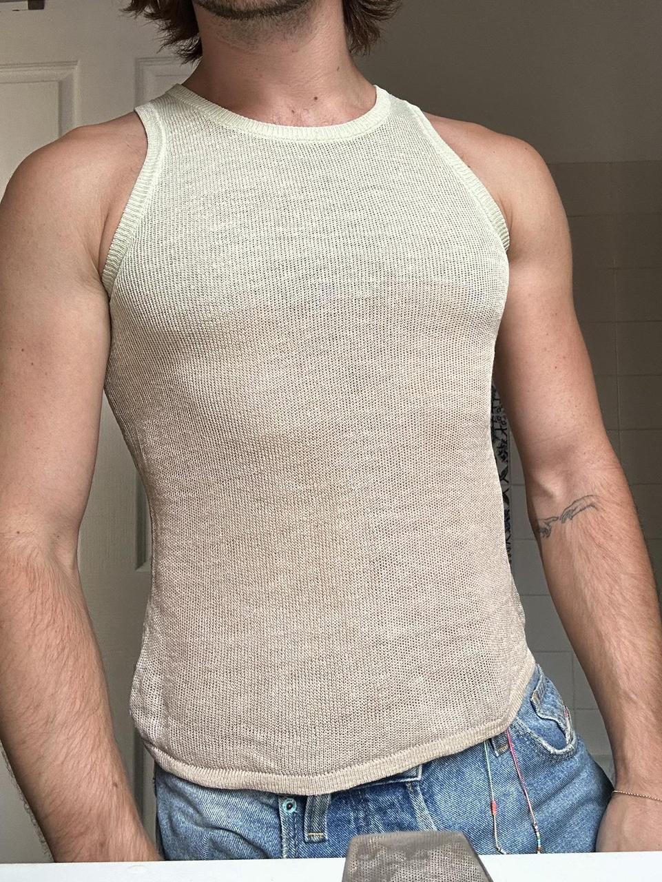 Venroy pale green and beige gradient knit tank top,... - Depop