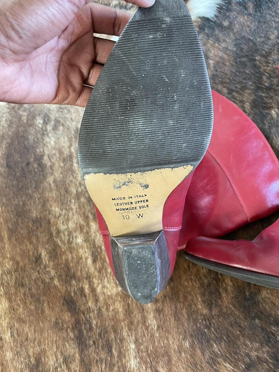 Red leather cowboy slouchy boots. 2 inch heel. Has a... - Depop