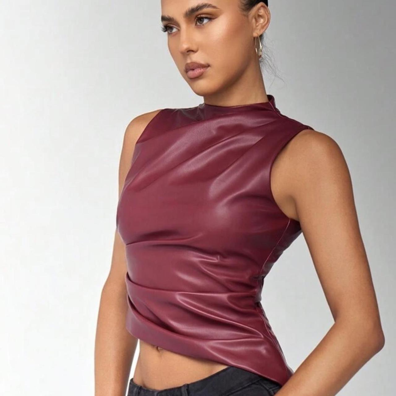Burgundy faux leather top Brand new with tags just... | Depop