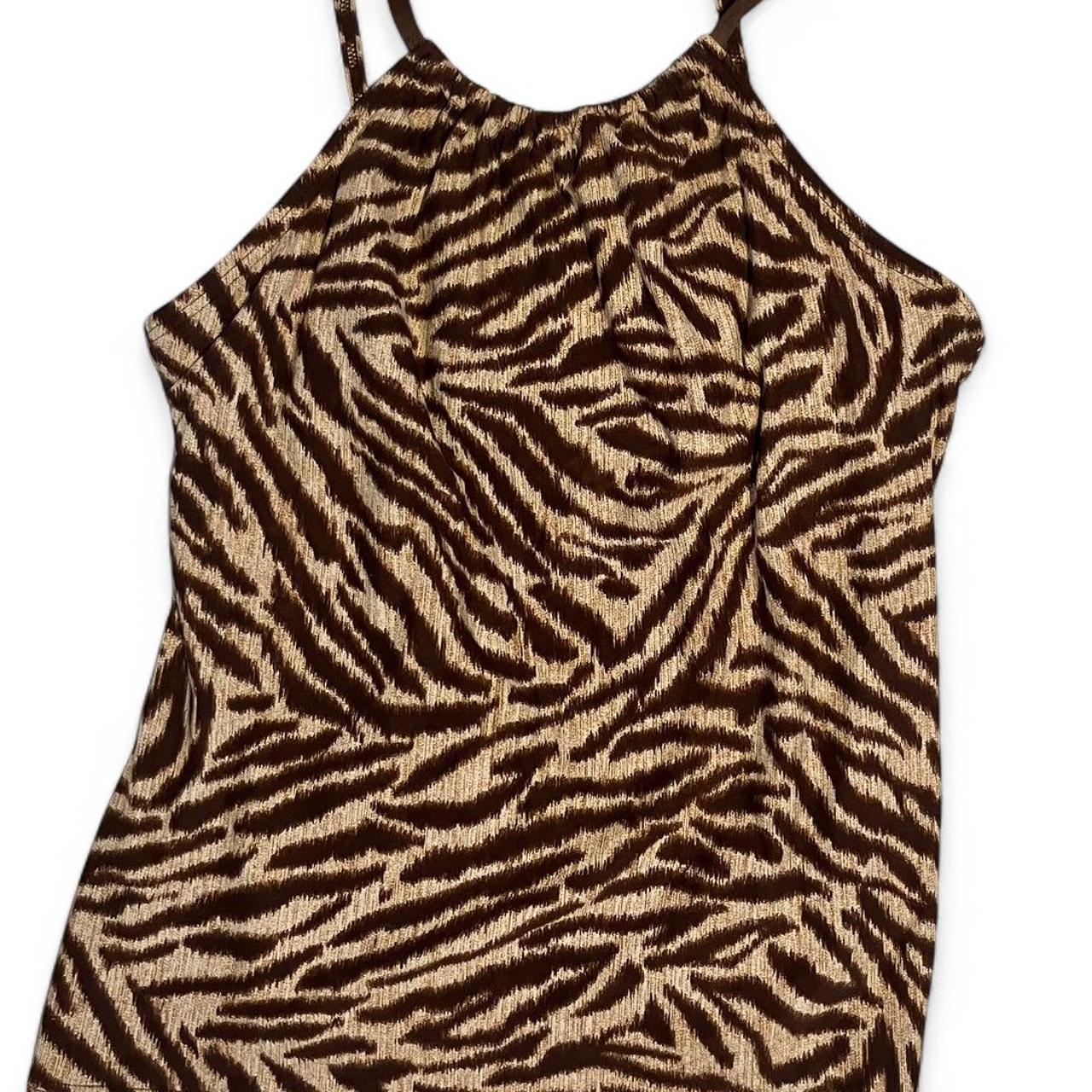 Brown and tan zebra print tank top with adjustable... | Depop