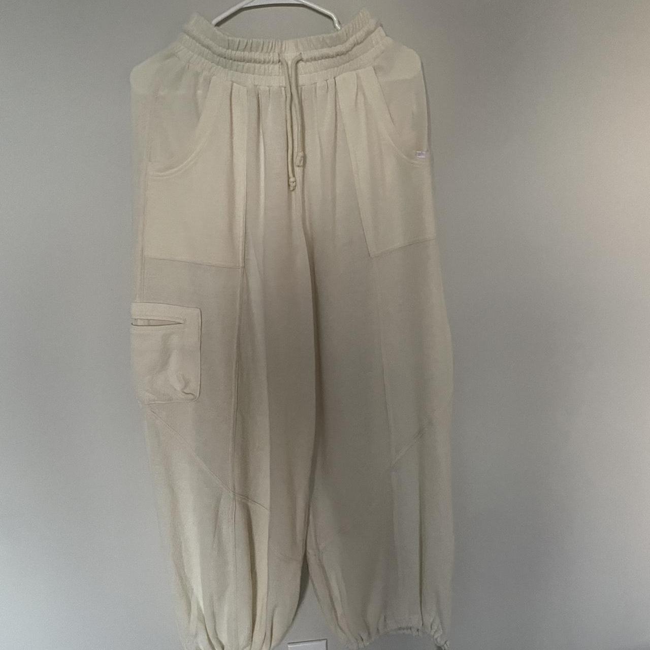 Urban outfitters comfy wide leg/ cuffed comfy cream... | Depop