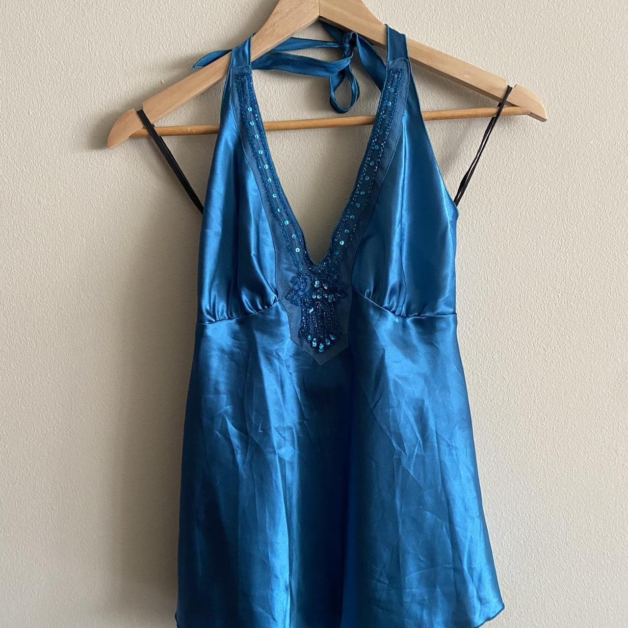 - gorgeous silky blue tie-back halter top - flows... | Depop