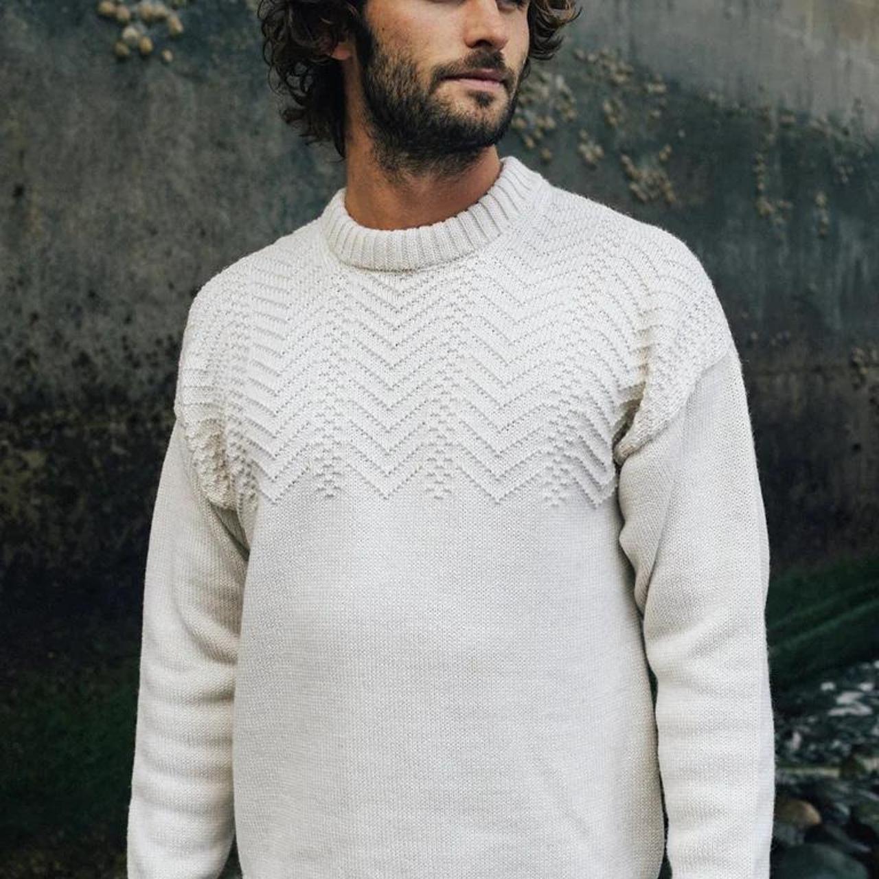 RNLI + Finisterre Men's Malin Gansey Jumper, Ecru... - Depop