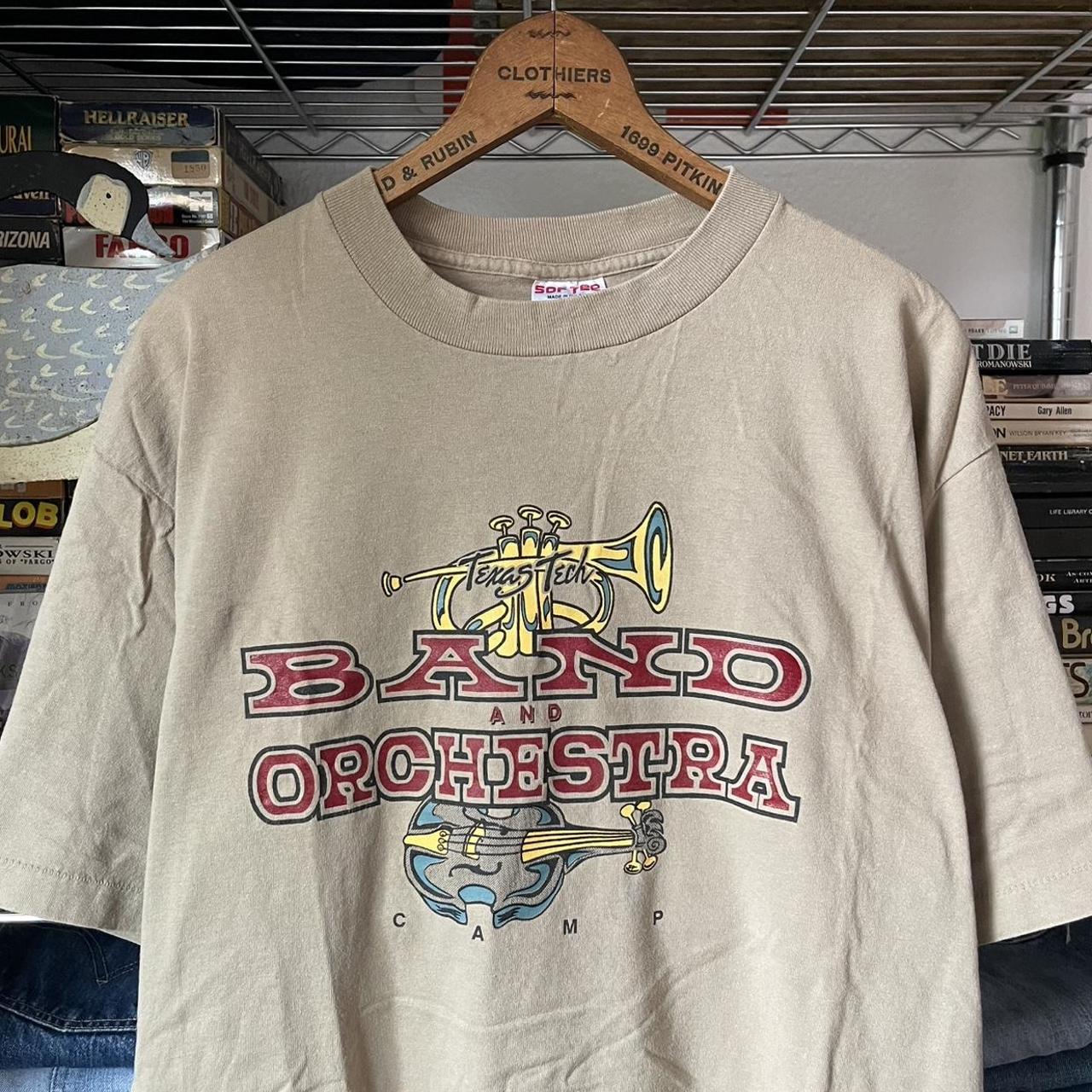 Vintage 90s Texas tech band camp T shirt Tan... | Depop
