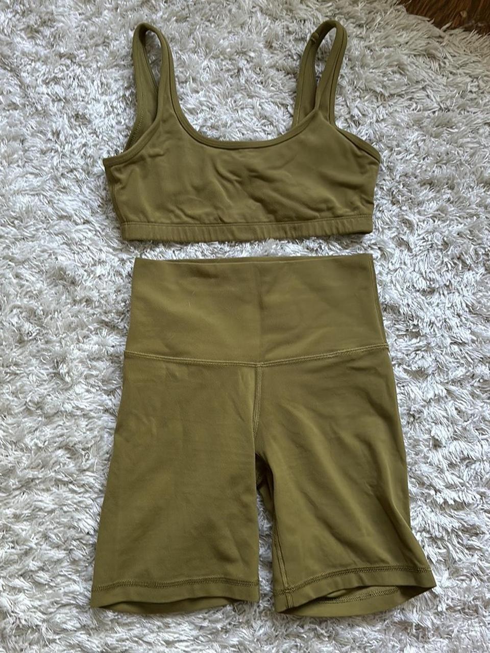 aritzia tnabutter olive green workout set matching... - Depop