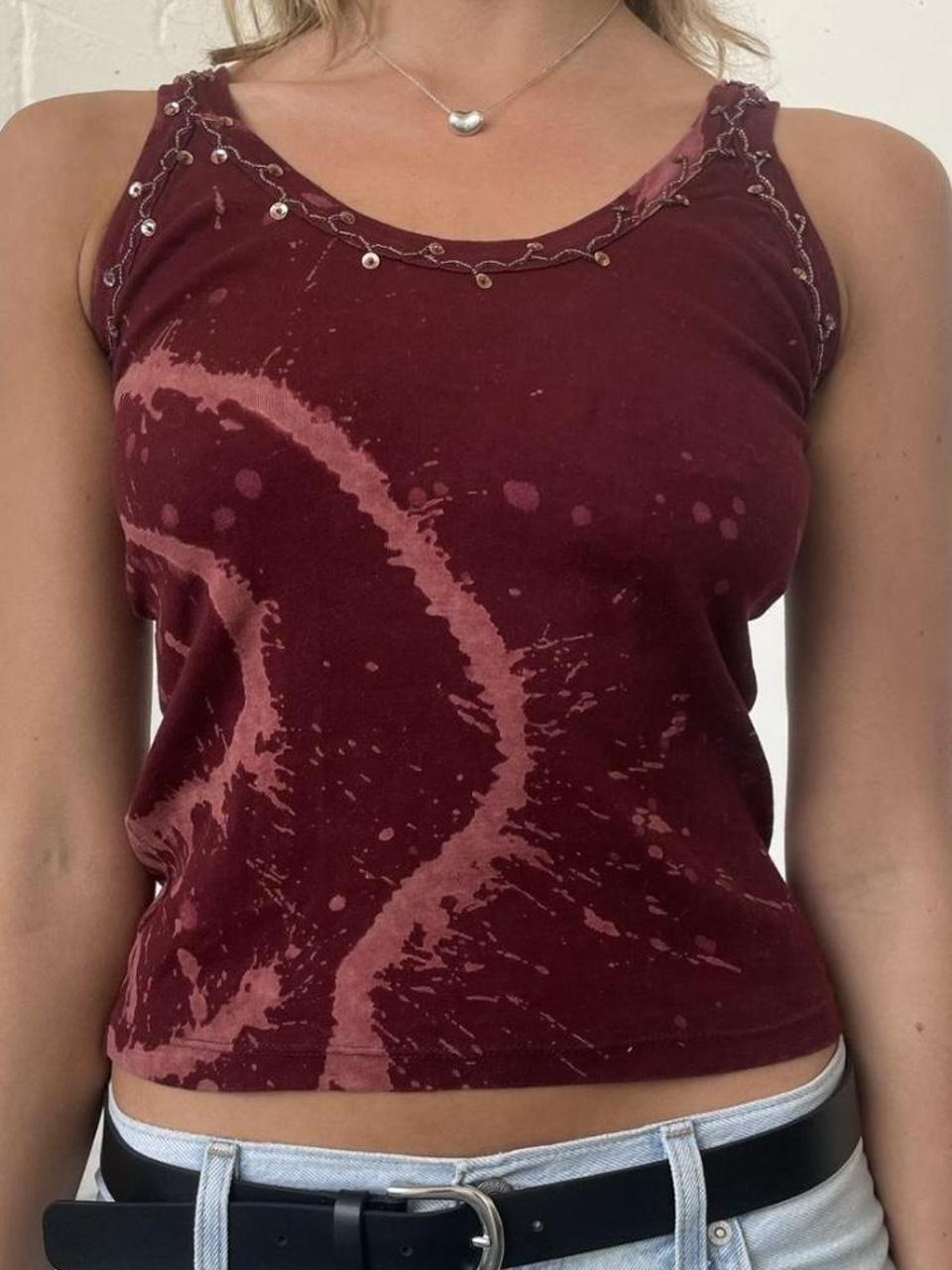 Burgundy tie dye little tank singlet. Sequins around... - Depop