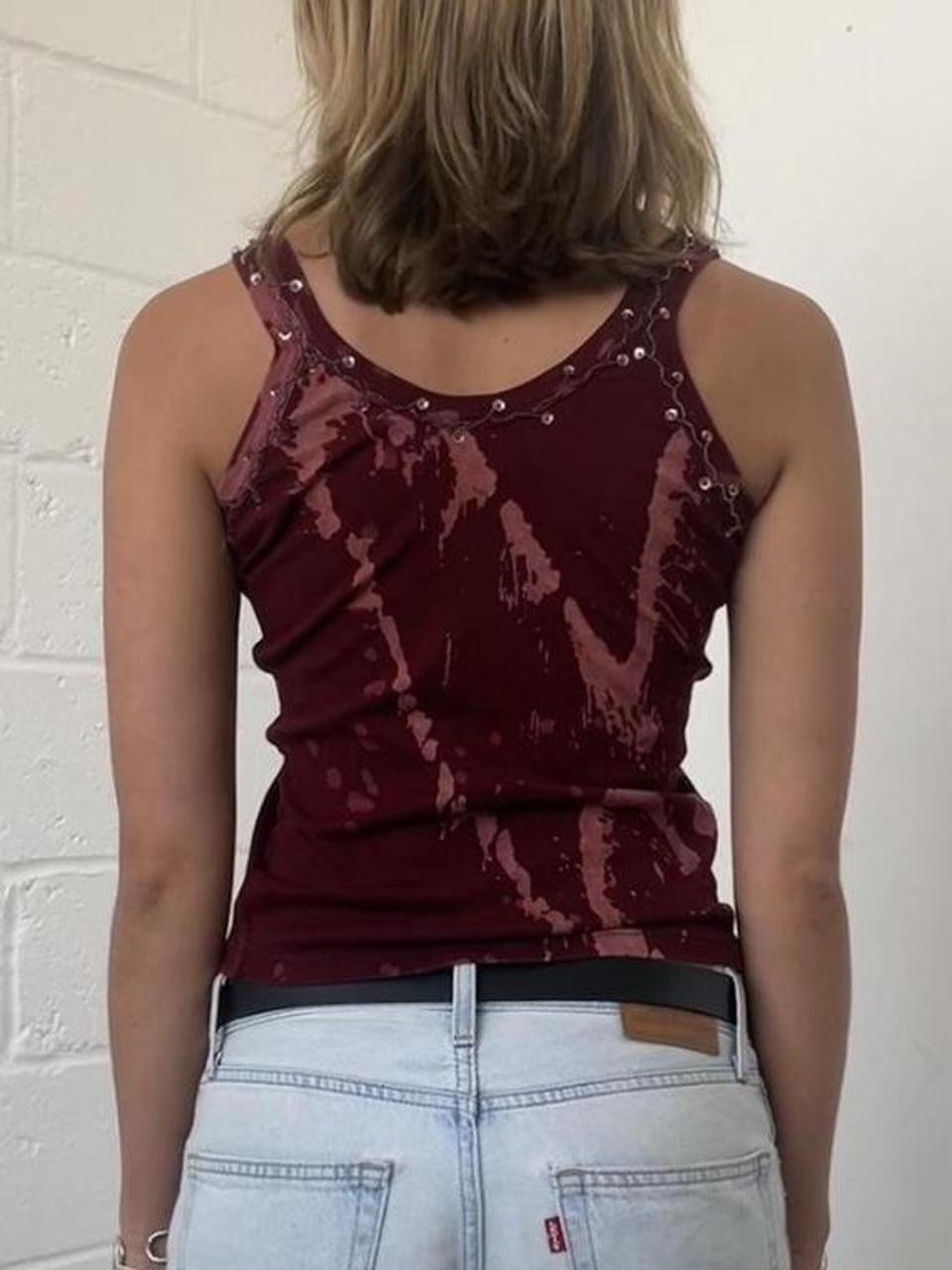 Burgundy tie dye little tank singlet. Sequins around... - Depop
