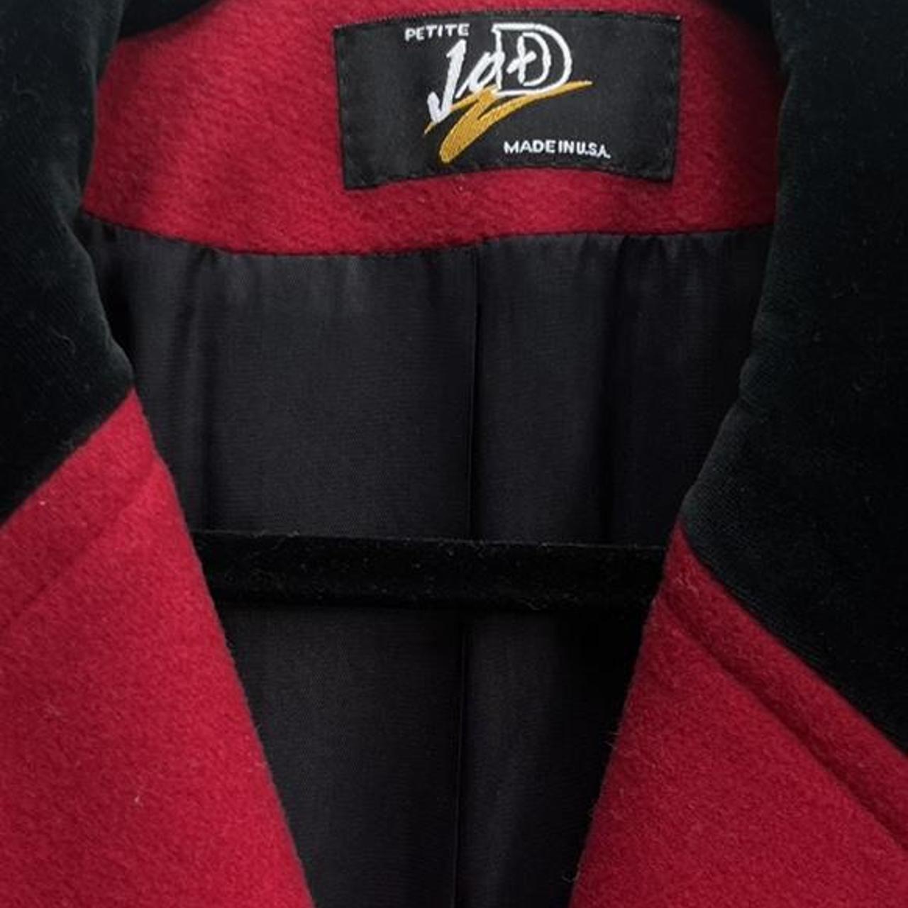 Vintage cherry red wool trench with black velvet... | Depop