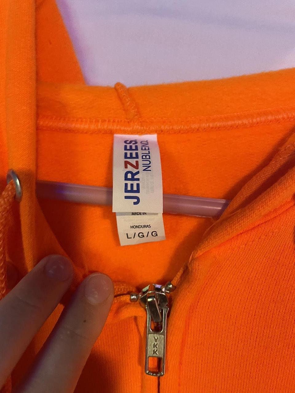 jerzees brand neon orange zip up hoodie i bought... - Depop