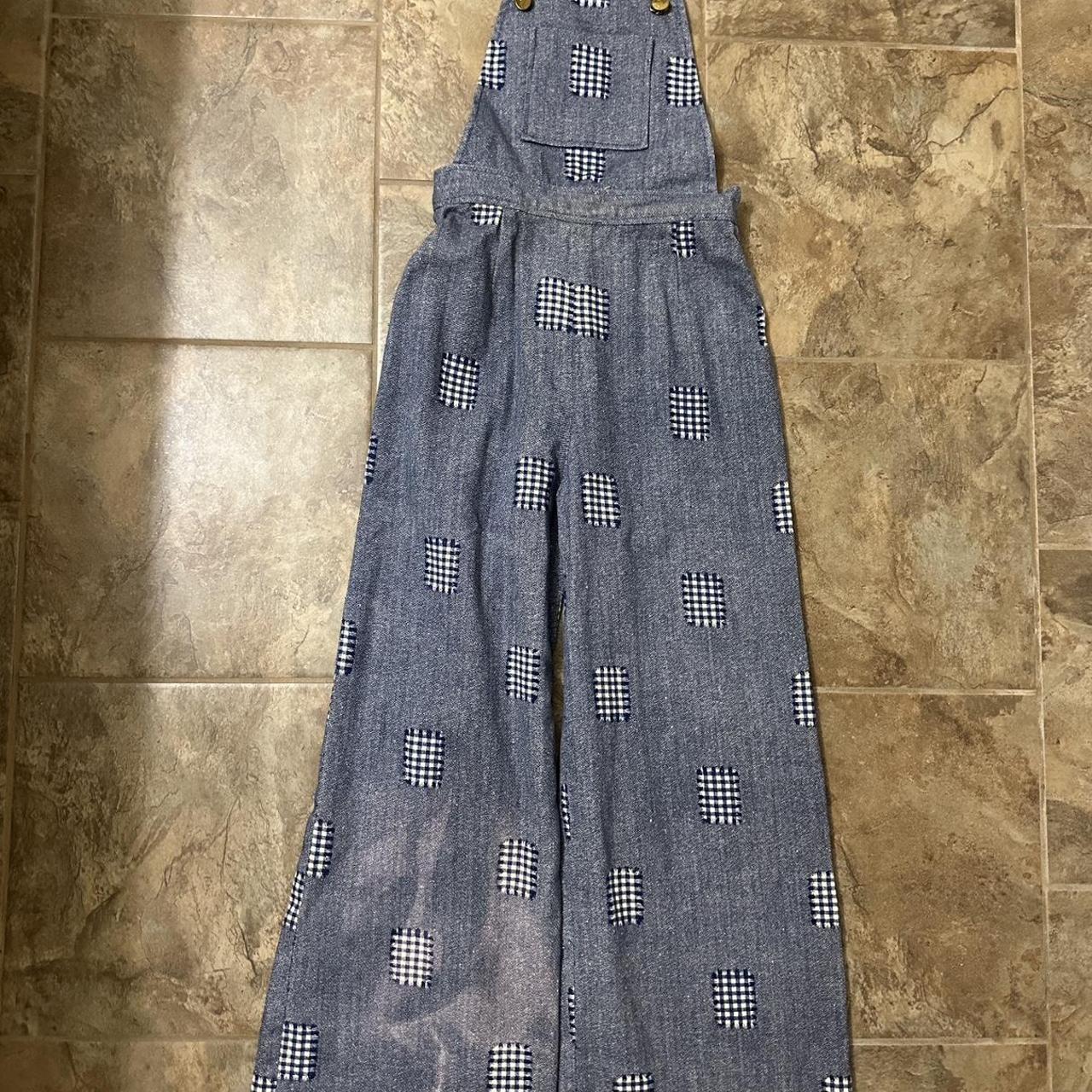 60s 70s Blue and white gingham overalls 8/10... | Depop