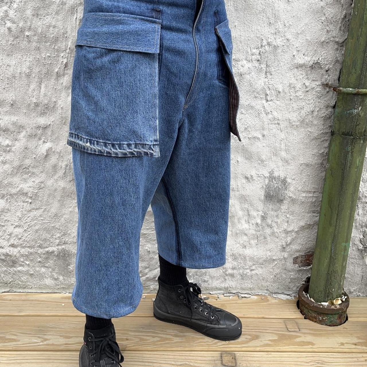 handmade upcycled denim jorts 2 large cargo pockets... | Depop