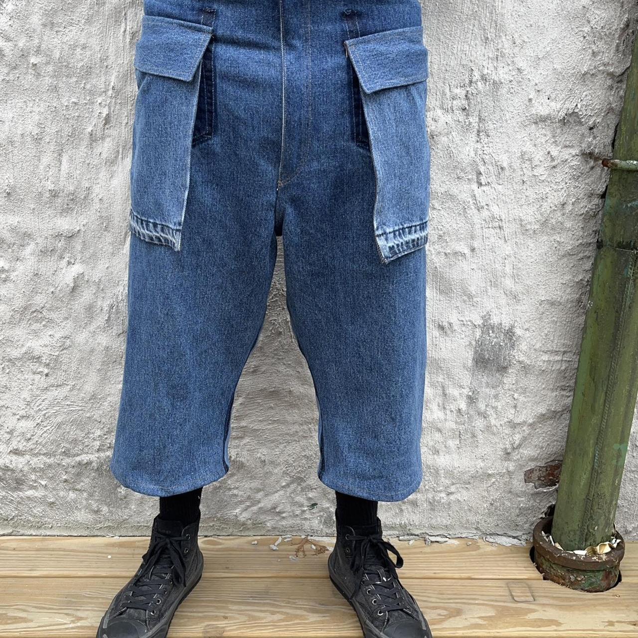 handmade upcycled denim jorts 2 large cargo pockets... | Depop