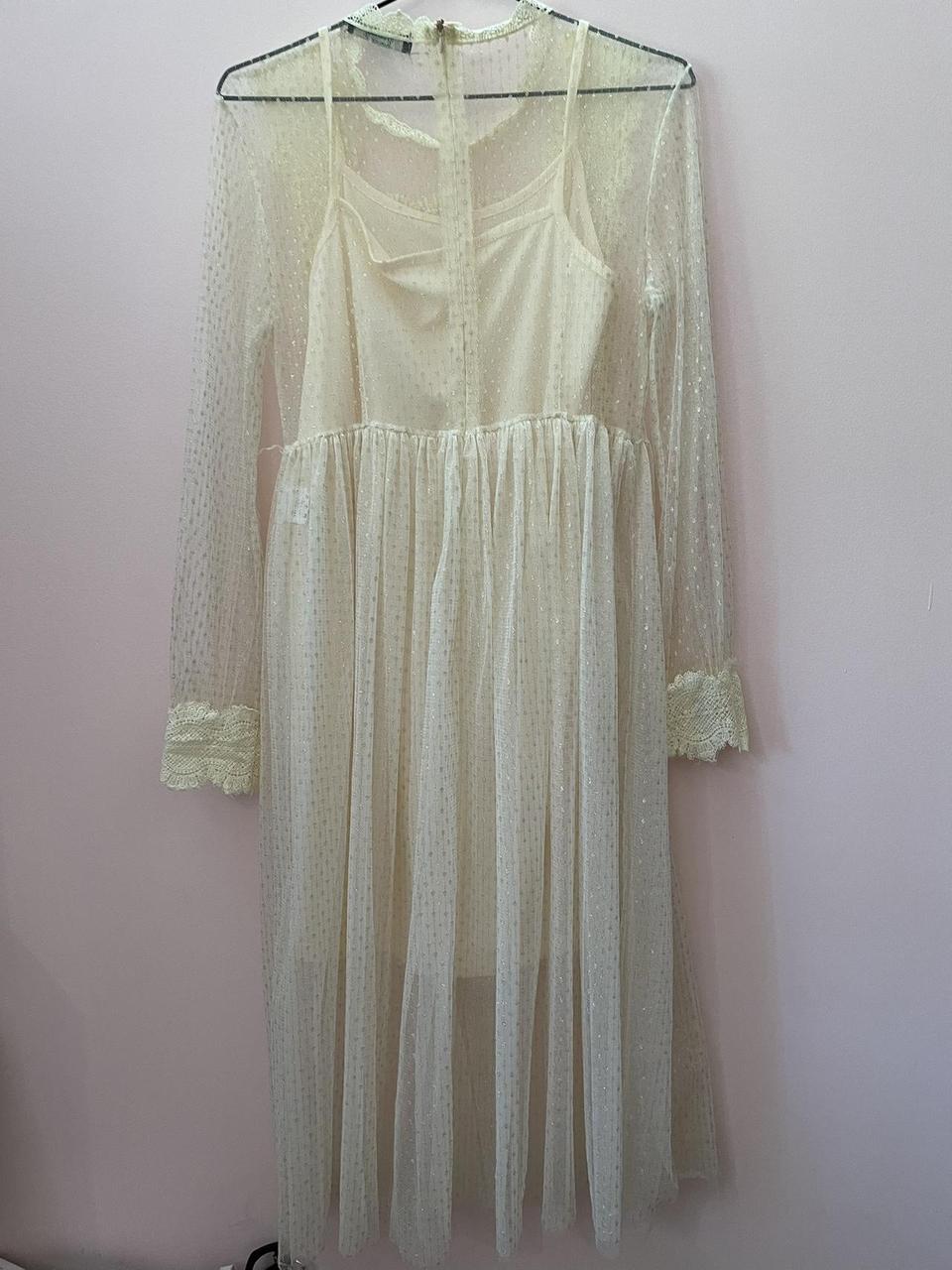 Cream sheer dress with lace details on front and... - Depop