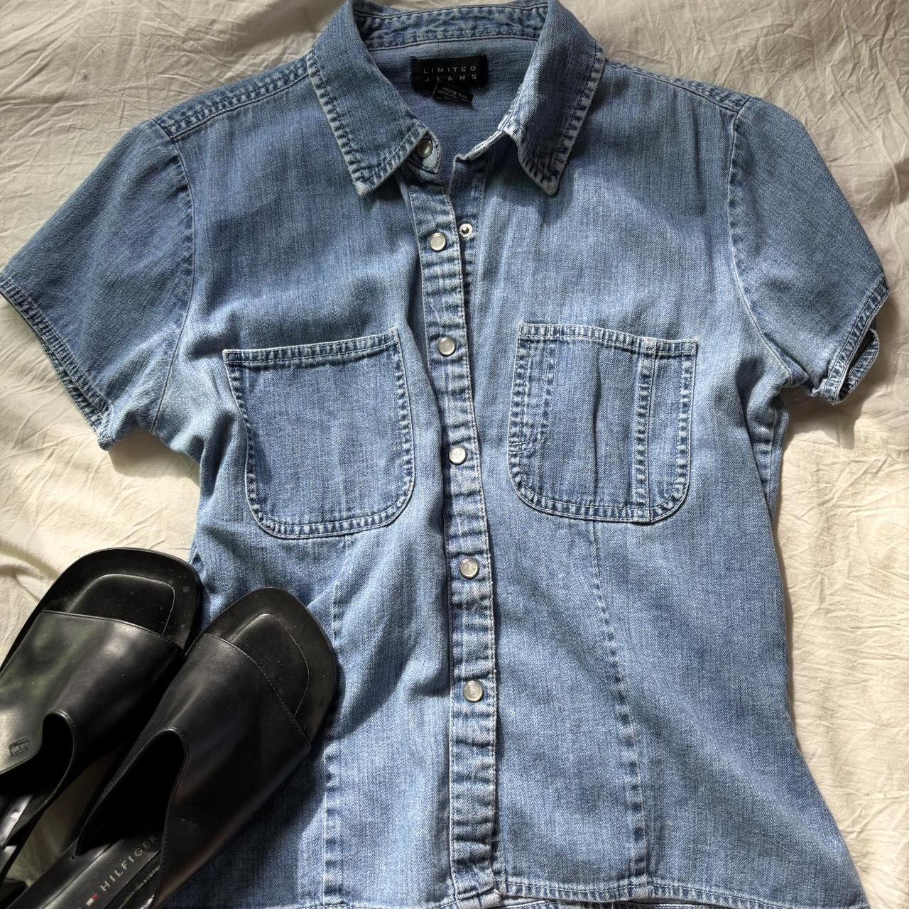 Vintage denim button up top brand is limited jeans... | Depop