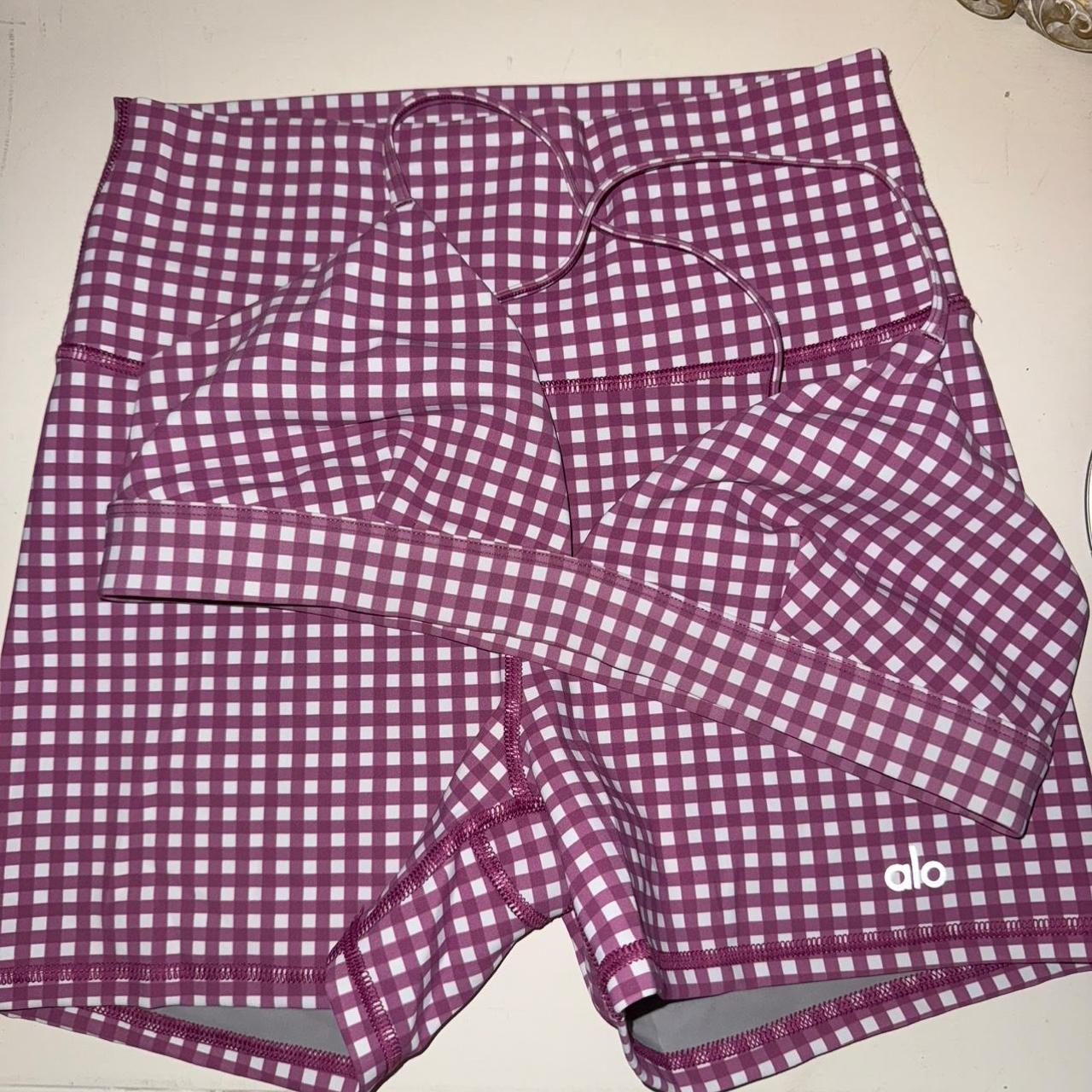 Alo Yoga purple gingham set Biker shorts are 4” ... | Depop